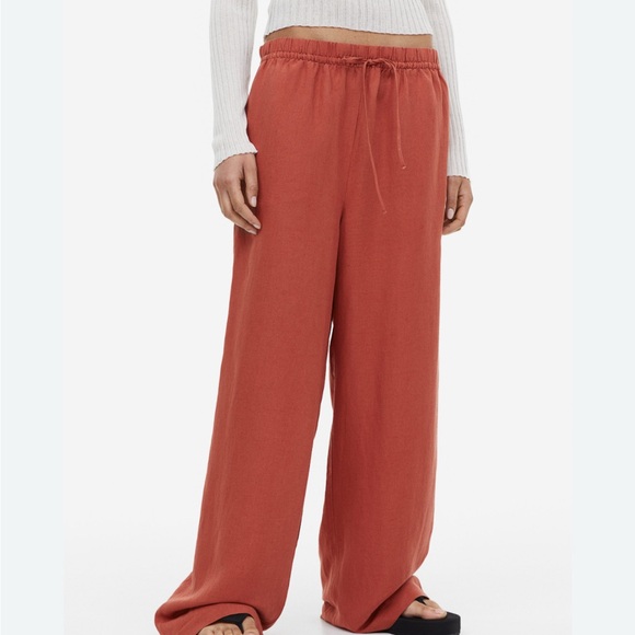 H&M | Pants & Jumpsuits | Hm Womens Brick Red Linen Blend Wideleg Pants ...